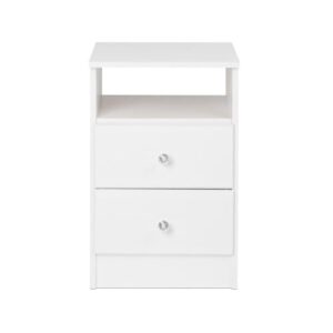 Prepac Astrid Simplistic Nightstand with 2 Drawers and Open Shelf, Functional Bedside Table with Acrylic Knobs 15.5" D x 16" W x 24.5" H, White, WDNH-0402-1-V