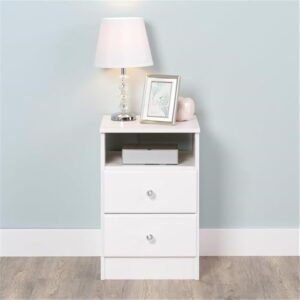 Prepac Astrid Simplistic Nightstand with 2 Drawers and Open Shelf, Functional Bedside Table with Acrylic Knobs 15.5" D x 16" W x 24.5" H, White, WDNH-0402-1-V