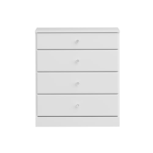 Prepac Astrid Simplistic 4-Drawer Dresser for Bedroom, Functional Chest of Drawers with Acrylic Knobs 18.25" D x 30" W x 34" H, White, WDBR-0401-1-V