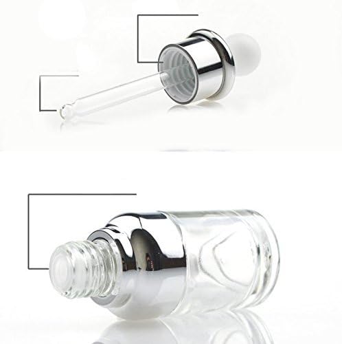 3PCS 50ml Empty Portable Refill Clea Glass Essential Oil Dropper Bottles with White Cap Silver Circle and Glass Droppers for Cosmetic Essential Oils Lab Chemicals Colognes Perfumes Other Liquids