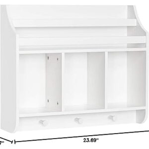 RiverRidge Kids Bookshelf with 3 Cubbies & Hooks - Book Nook Wall Bookshelf for Kids' Rooms Storage Display Rack for Toys and Games