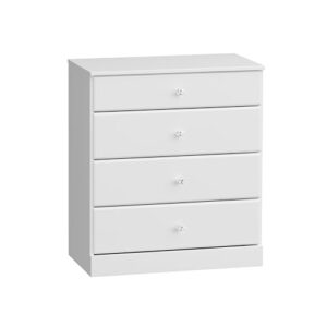 prepac astrid simplistic 4-drawer dresser for bedroom, functional chest of drawers with acrylic knobs 18.25" d x 30" w x 34" h, white, wdbr-0401-1-v