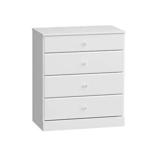 Prepac Astrid Simplistic 4-Drawer Dresser for Bedroom, Functional Chest of Drawers with Acrylic Knobs 18.25" D x 30" W x 34" H, White, WDBR-0401-1-V