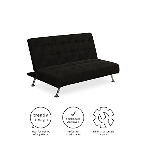 DHP Ariana Kids Sofa Futon, Black, Mid-Century Modern Design, Converts to Bed, Fun Colors, Easy to Clean