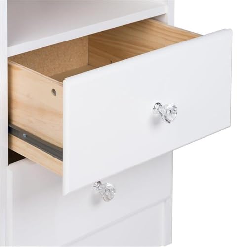 Prepac Astrid Simplistic Nightstand with 2 Drawers and Open Shelf, Functional Bedside Table with Acrylic Knobs 15.5" D x 16" W x 24.5" H, White, WDNH-0402-1-V