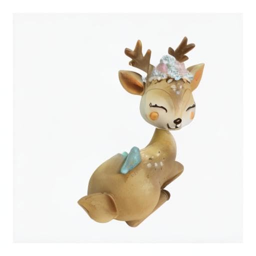 4.3 Inch Woodland Animal Deer Cake Topper Cute Baby Shower Party Decoration Deer Figurines Toy Christmas Miniature Doe Fawn Resin Ornament for Birthday Wedding Anniversary