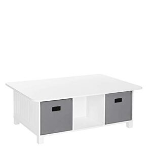 riverridge kids 6 cubby storage 2pc activity table, white with gray bins