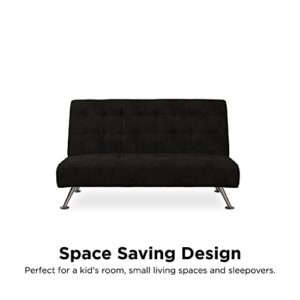 DHP Ariana Kids Sofa Futon, Black, Mid-Century Modern Design, Converts to Bed, Fun Colors, Easy to Clean