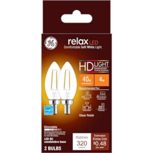 ge relax led light bulbs, candle light, soft white, 40 watts, clear decorative b11 bulbs, small base (8 pack)