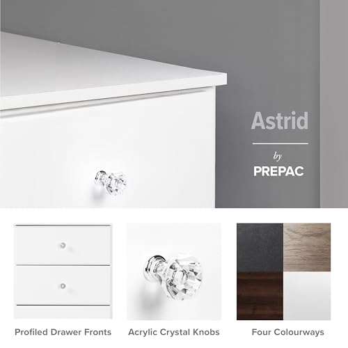 Prepac Astrid Simplistic 4-Drawer Dresser for Bedroom, Functional Chest of Drawers with Acrylic Knobs 18.25" D x 30" W x 34" H, White, WDBR-0401-1-V