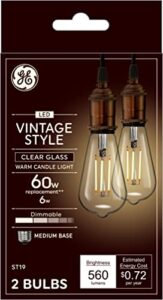 ge vintage style led light bulbs, 60 watt, clear finish, st19 edison style bulbs (2 pack)