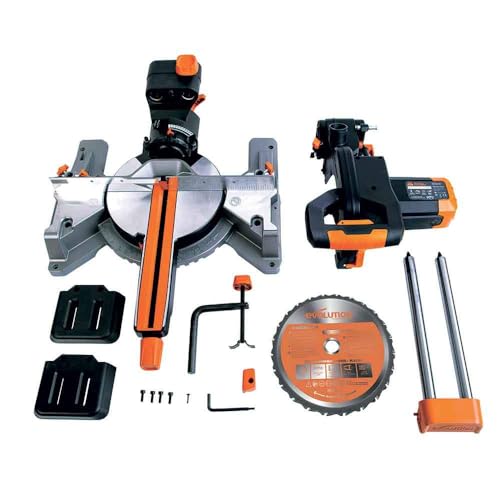 Evolution Power Tools R255SMS 10-Inch Sliding Miter Saw Multi-Material, Multi-Purpose Cutting Cuts Metal, Plastic, Wood & More 0˚ - 45˚ Bevel Tilt & 50˚ - 50˚ Miter Angles TCT Blade Included