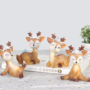 4.3 Inch Woodland Animal Deer Cake Topper Cute Baby Shower Party Decoration Deer Figurines Toy Christmas Miniature Doe Fawn Resin Ornament for Birthday Wedding Anniversary