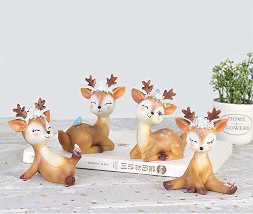 4.3 Inch Woodland Animal Deer Cake Topper Cute Baby Shower Party Decoration Deer Figurines Toy Christmas Miniature Doe Fawn Resin Ornament for Birthday Wedding Anniversary