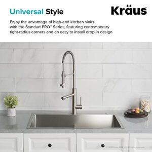 KRAUS Standart PRO 33-inch Drop In/Undermount 16 Gauge Double Bowl 2-Hole Stainless Steel Kitchen Sink, KHT302-33