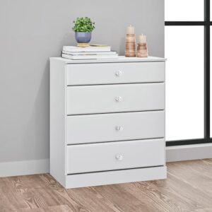 Prepac Astrid Simplistic 4-Drawer Dresser for Bedroom, Functional Chest of Drawers with Acrylic Knobs 18.25" D x 30" W x 34" H, White, WDBR-0401-1-V