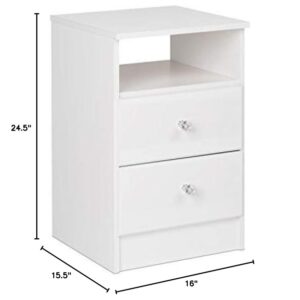 Prepac Astrid Simplistic Nightstand with 2 Drawers and Open Shelf, Functional Bedside Table with Acrylic Knobs 15.5" D x 16" W x 24.5" H, White, WDNH-0402-1-V