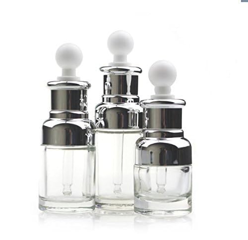 3PCS 50ml Empty Portable Refill Clea Glass Essential Oil Dropper Bottles with White Cap Silver Circle and Glass Droppers for Cosmetic Essential Oils Lab Chemicals Colognes Perfumes Other Liquids