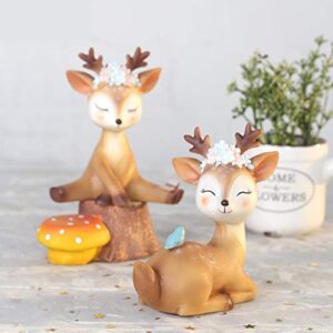 4.3 Inch Woodland Animal Deer Cake Topper Cute Baby Shower Party Decoration Deer Figurines Toy Christmas Miniature Doe Fawn Resin Ornament for Birthday Wedding Anniversary