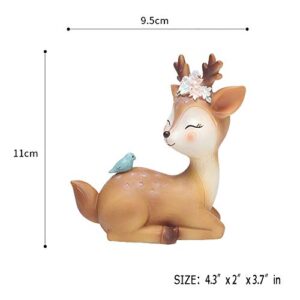 4.3 Inch Woodland Animal Deer Cake Topper Cute Baby Shower Party Decoration Deer Figurines Toy Christmas Miniature Doe Fawn Resin Ornament for Birthday Wedding Anniversary