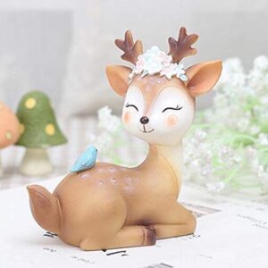 4.3 Inch Woodland Animal Deer Cake Topper Cute Baby Shower Party Decoration Deer Figurines Toy Christmas Miniature Doe Fawn Resin Ornament for Birthday Wedding Anniversary