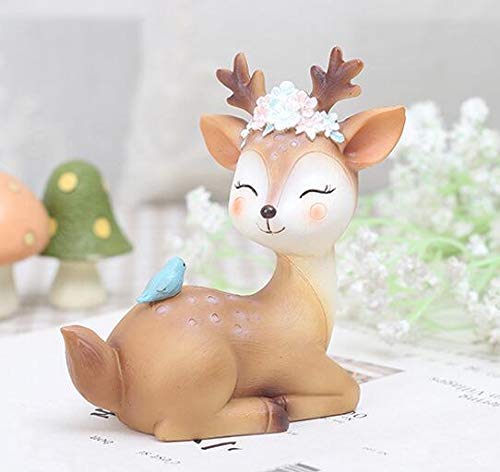 4.3 Inch Woodland Animal Deer Cake Topper Cute Baby Shower Party Decoration Deer Figurines Toy Christmas Miniature Doe Fawn Resin Ornament for Birthday Wedding Anniversary