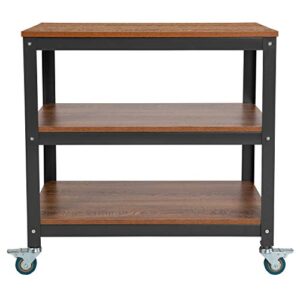 Flash Furniture Livingston Collection 30"W Rolling Storage Cart with Metal Wheels in Brown Oak Wood Grain Finish