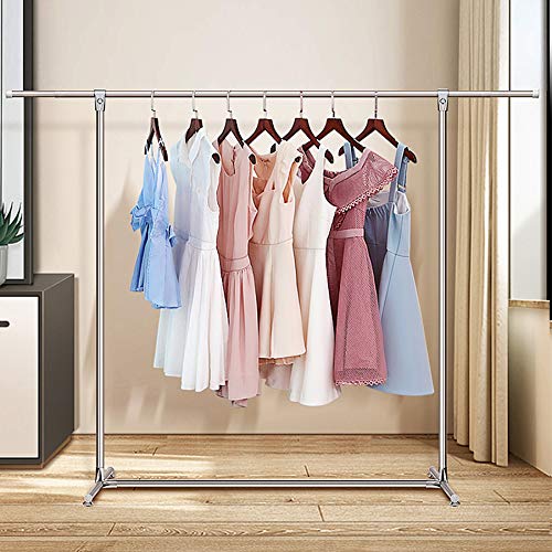 RELIANCER Heavy Duty Large Garment Rack Stainless Steel Clothes Drying Rack Commercial Grade Extendable 47-77inch Clothes Rack Adjustable Clothe Hanger Rolling Rack with 4 Casters Tool Golves 10 Hook