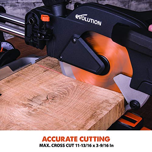 Evolution Power Tools R255SMS 10-Inch Sliding Miter Saw Multi-Material, Multi-Purpose Cutting Cuts Metal, Plastic, Wood & More 0˚ - 45˚ Bevel Tilt & 50˚ - 50˚ Miter Angles TCT Blade Included