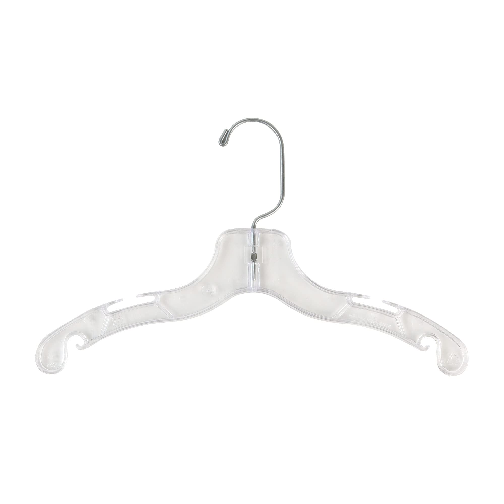 Mainetti 5075 Clear Plastic Hangers - 10 Pack with 360 Swivel Metal Hook and Notches for Straps, Great for Children's Shirts/Tops/Dresses, 12 Inch