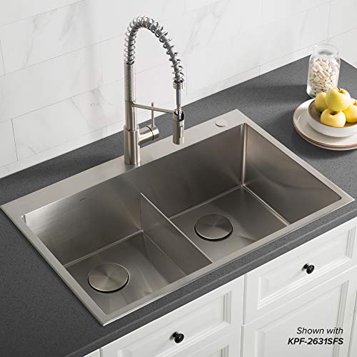 KRAUS Standart PRO 33-inch Drop In/Undermount 16 Gauge Double Bowl 2-Hole Stainless Steel Kitchen Sink, KHT302-33