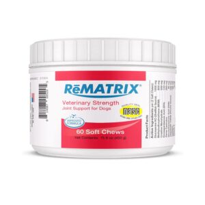 rematrix joint support supplement for dogs - glucosamine, chondroitin, msm, omega-3 - hip and joint pain relief and support for dogs - made in usa - 60 soft chews