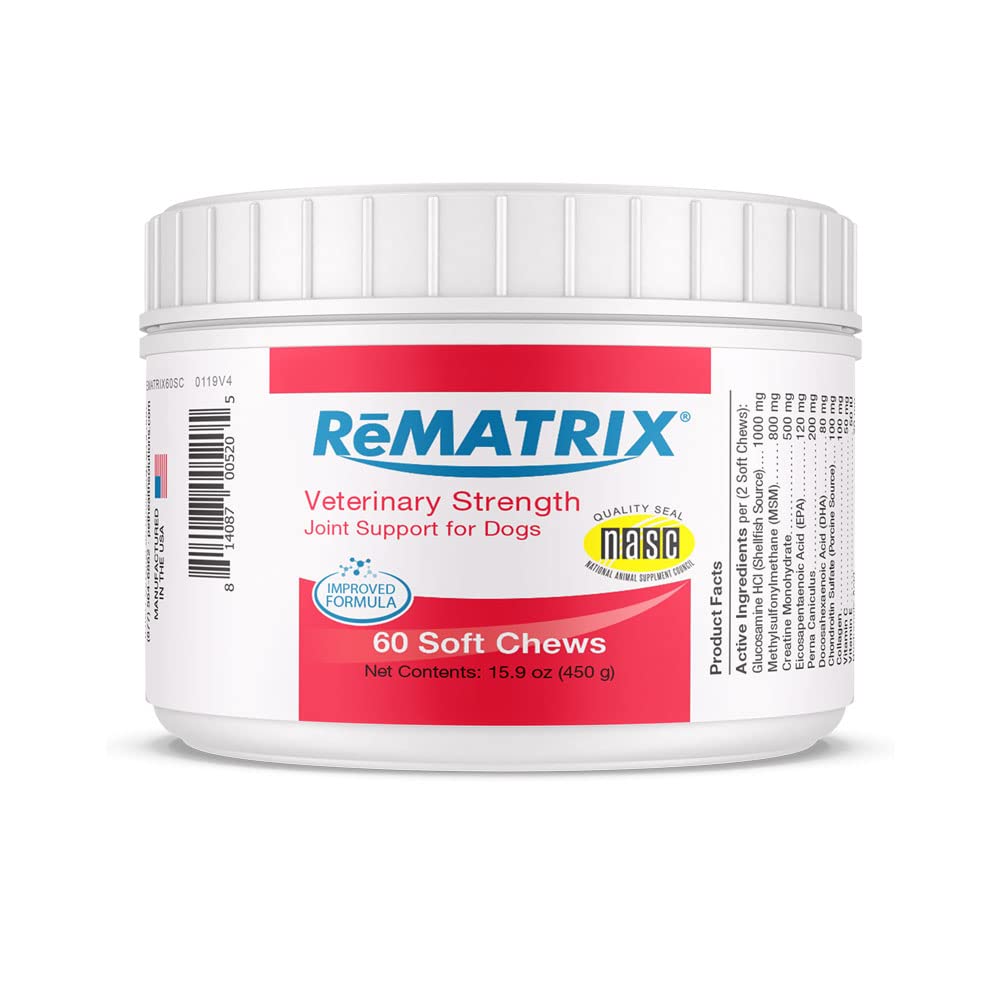 ReMATRIX Joint Support Supplement for Dogs - Glucosamine, Chondroitin, MSM, Omega-3 - Hip and Joint Pain Relief and Support for Dogs - Made in USA - 60 Soft Chews