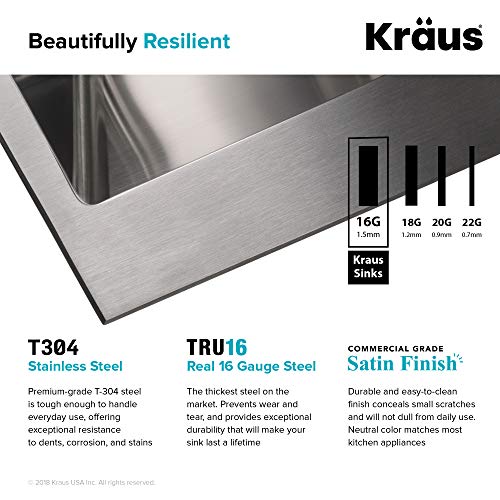 KRAUS Standart PRO 33-inch Drop In/Undermount 16 Gauge Double Bowl 2-Hole Stainless Steel Kitchen Sink, KHT302-33