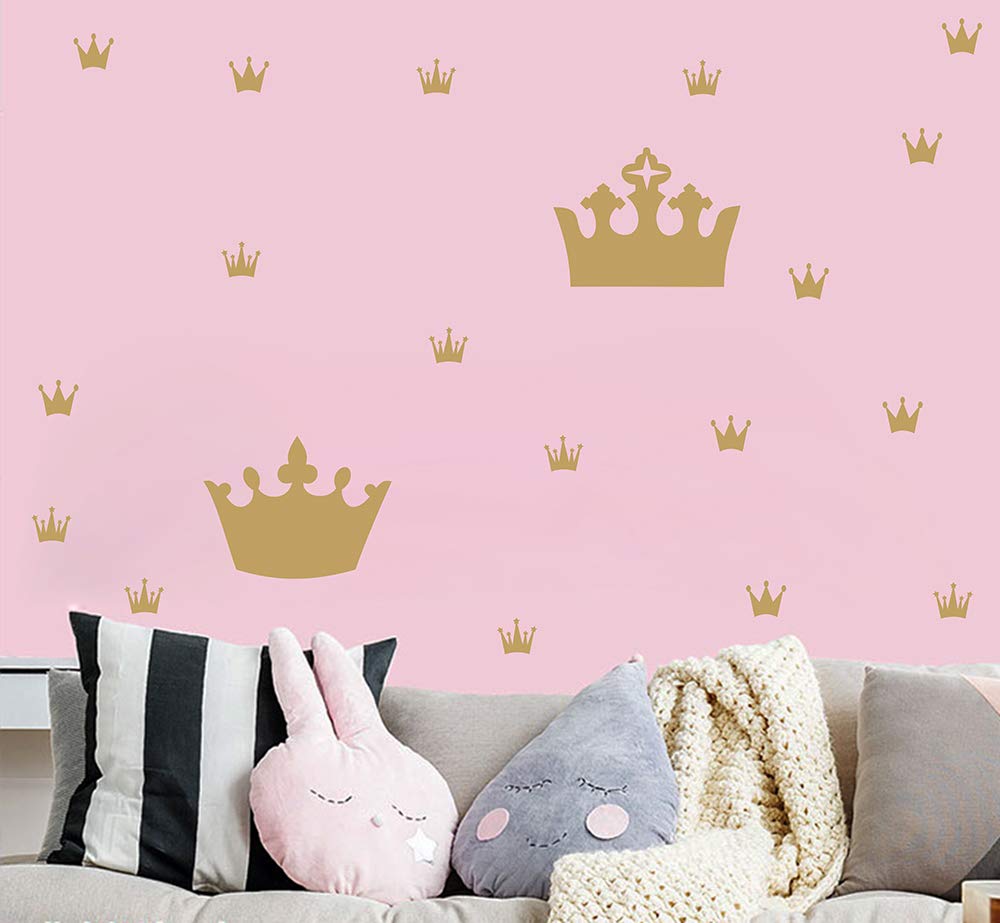 Crown Wall Decals for Girls Bedroom Kids Room Decals Nursery Wall Decals, Princess Crowns Wall Stickers, Crown in The Wall Removable Peel and Stick Wall Decals Metallic Vinyl Decals