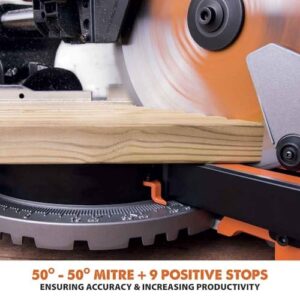 Evolution Power Tools R255SMS 10-Inch Sliding Miter Saw Multi-Material, Multi-Purpose Cutting Cuts Metal, Plastic, Wood & More 0˚ - 45˚ Bevel Tilt & 50˚ - 50˚ Miter Angles TCT Blade Included