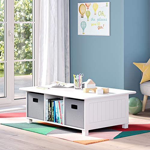 RiverRidge Kids 6 Cubby Storage 2pc Activity Table, White with Gray Bins