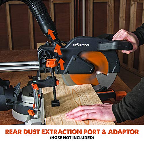 Evolution Power Tools R255SMS 10-Inch Sliding Miter Saw Multi-Material, Multi-Purpose Cutting Cuts Metal, Plastic, Wood & More 0˚ - 45˚ Bevel Tilt & 50˚ - 50˚ Miter Angles TCT Blade Included