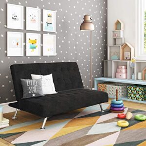 DHP Ariana Kids Sofa Futon, Black, Mid-Century Modern Design, Converts to Bed, Fun Colors, Easy to Clean