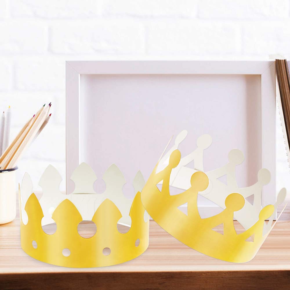 Aniann 28 Pack Gold Paper Crown Gold Foil Party Crown Hat Cap for Birthday Celebration Baby Shower Photo Props (2 Styles)