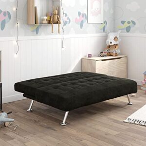 DHP Ariana Kids Sofa Futon, Black, Mid-Century Modern Design, Converts to Bed, Fun Colors, Easy to Clean