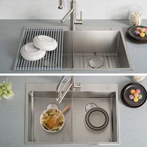 KRAUS Standart PRO 33-inch Drop In/Undermount 16 Gauge Double Bowl 2-Hole Stainless Steel Kitchen Sink, KHT302-33