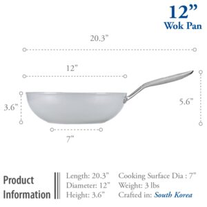 TECHEF - CeraTerra 12" Ceramic Nonstick Wok/Stir-Fry Pan with Glass Lid, (PTFE and PFOA Free Ceramic Exterior & Interior), Made in Korea (12-in with lid)