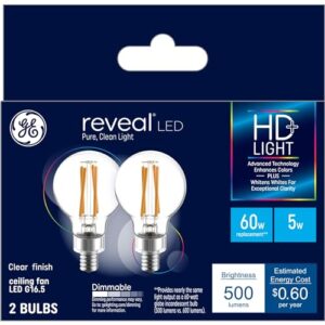 ge reveal led light bulbs, 60 watt, a15 ceiling fan bulbs, clear, small base (2 pack)