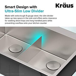 KRAUS Standart PRO 33-inch Drop In/Undermount 16 Gauge Double Bowl 2-Hole Stainless Steel Kitchen Sink, KHT302-33