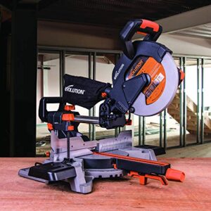 Evolution Power Tools R255SMS 10-Inch Sliding Miter Saw Multi-Material, Multi-Purpose Cutting Cuts Metal, Plastic, Wood & More 0˚ - 45˚ Bevel Tilt & 50˚ - 50˚ Miter Angles TCT Blade Included