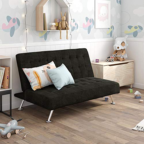 DHP Ariana Kids Sofa Futon, Black, Mid-Century Modern Design, Converts to Bed, Fun Colors, Easy to Clean