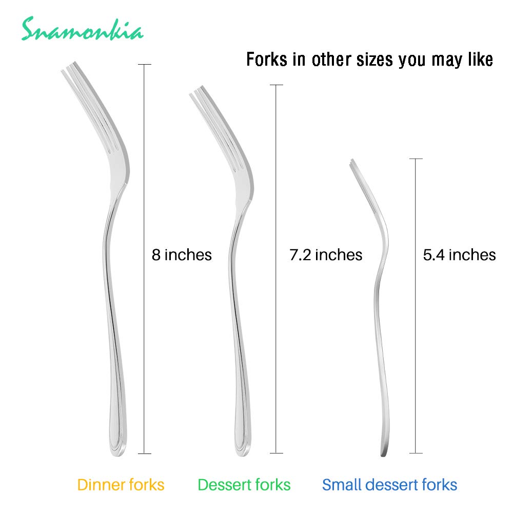 Snamonkia Dinner Forks Set of 6, 8 Inches, 18/0 Large Table Forks Stainless Steel