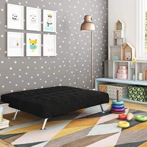 DHP Ariana Kids Sofa Futon, Black, Mid-Century Modern Design, Converts to Bed, Fun Colors, Easy to Clean