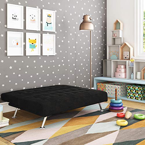 DHP Ariana Kids Sofa Futon, Black, Mid-Century Modern Design, Converts to Bed, Fun Colors, Easy to Clean